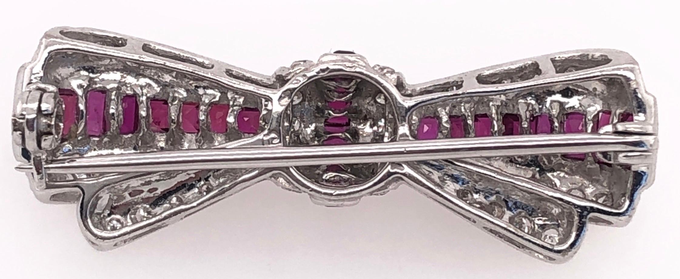 18 Karat White Gold Ruby and Diamond Brooch Pin Art Deco Style For Sale ...