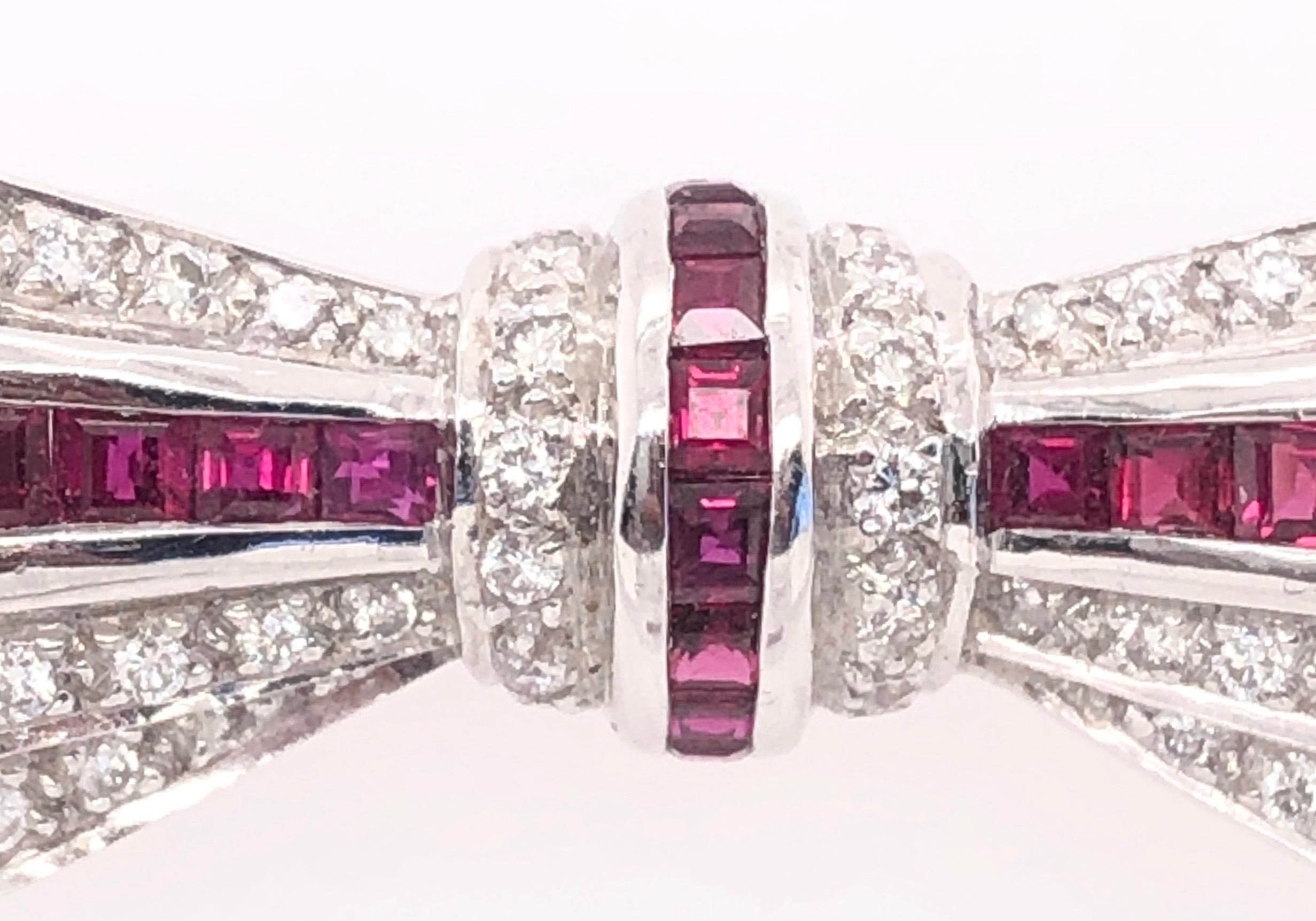18 Karat White Gold Ruby and Diamond Brooch Pin Art Deco Style For Sale ...