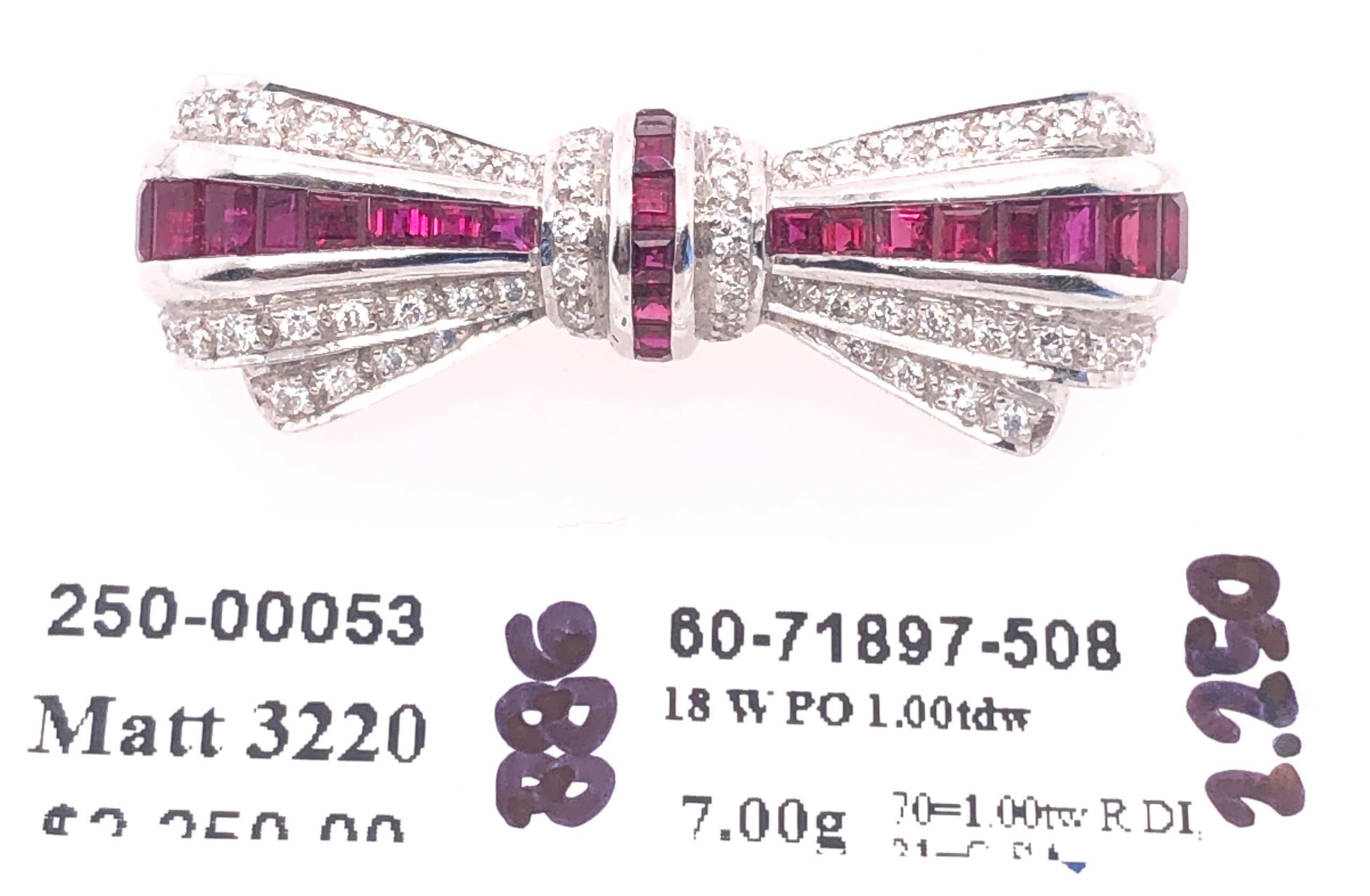 18 Karat White Gold Ruby and Diamond Brooch Pin Art Deco Style For Sale ...