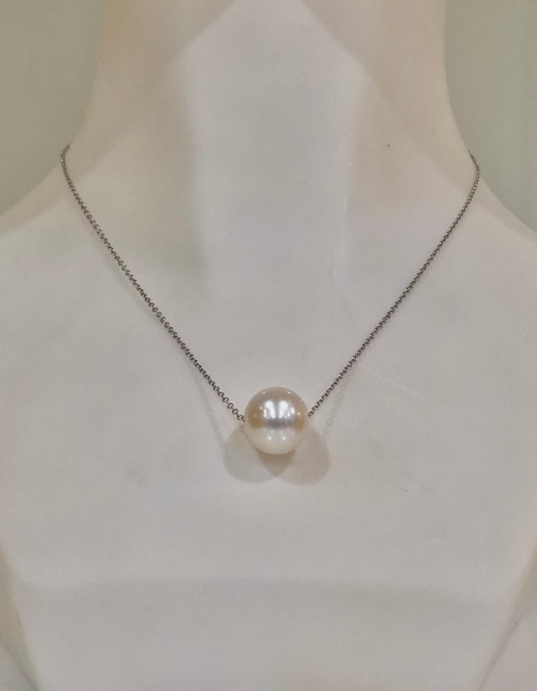 18 Karat White Gold Single Pearl Pendant Slide For Sale at 1stDibs