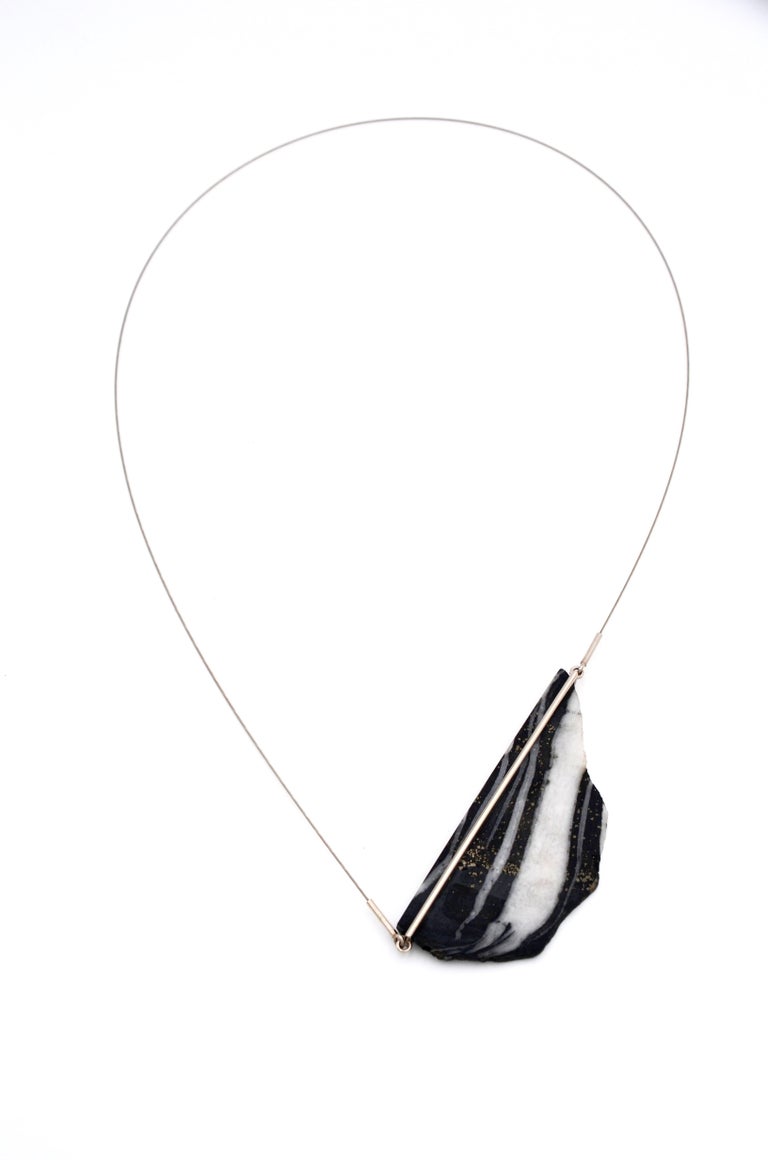 Contemporary 18 Karat White Gold Slate Pyrite Necklace For Sale at 1stDibs