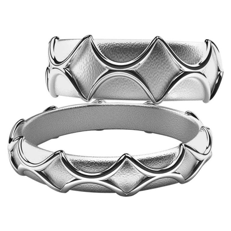 Customizable 18 Karat White Gold Soft Rhombus Wedding Bands For Sale at ...