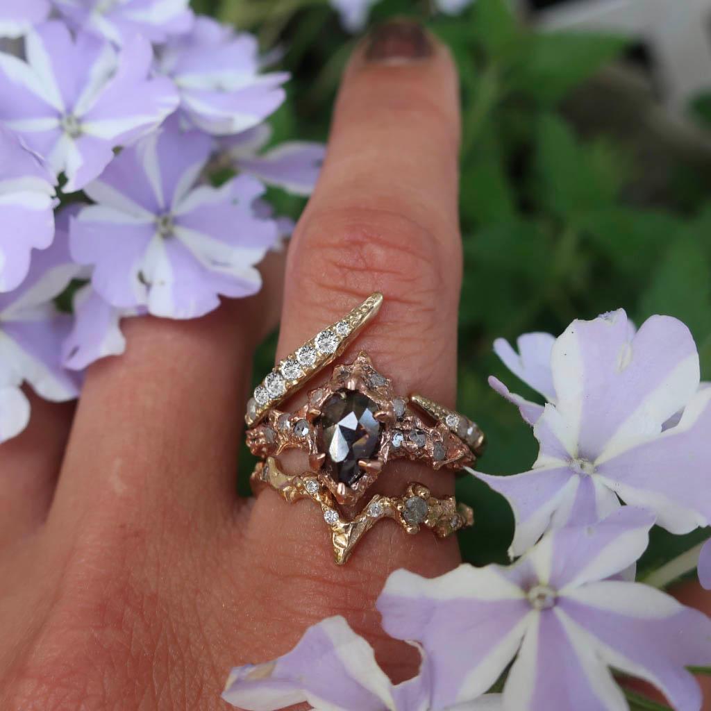 18 Karat White Gold Split Ring Band with Diamonds at 1stDibs