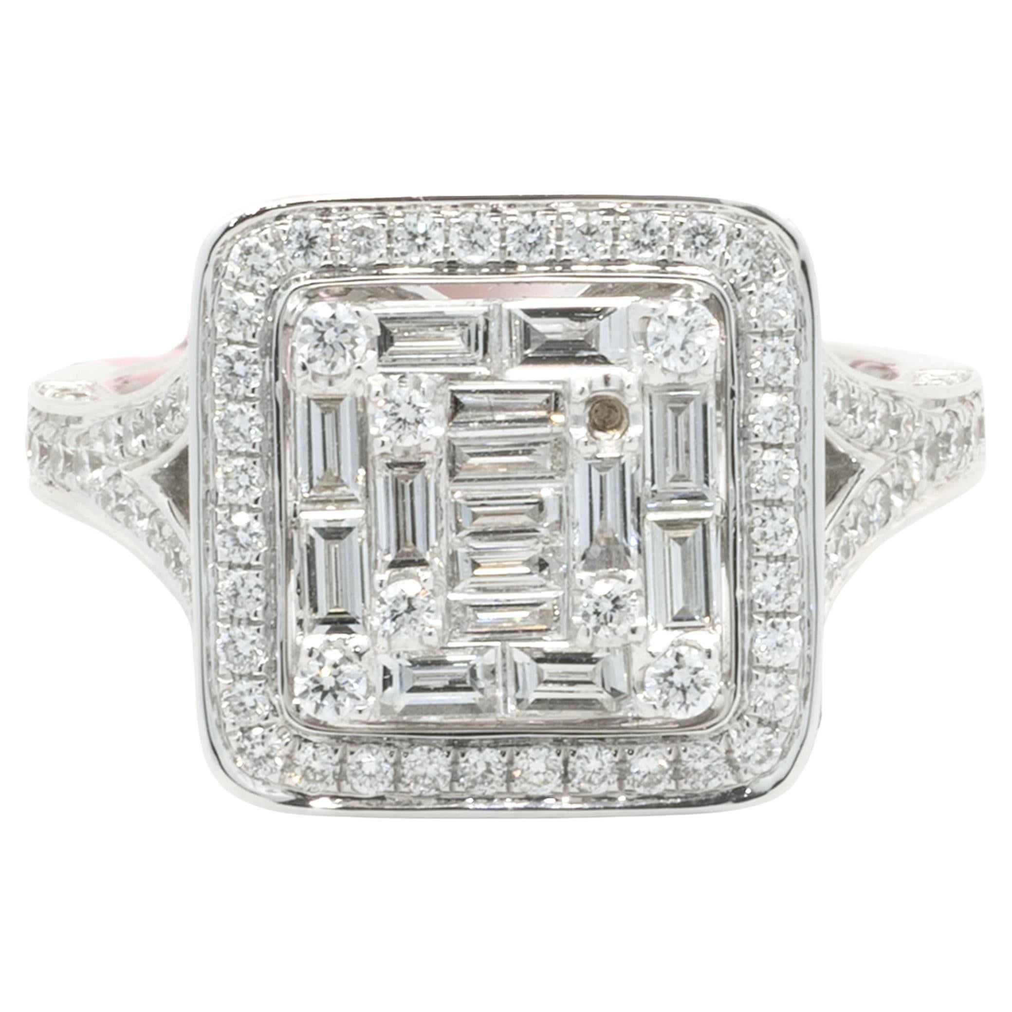 18 Karat White and Rose Gold Mosaic Set Ribbed Ring For Sale at 1stDibs