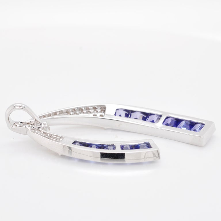 18 Karat White Gold Tanzanite Baguette Diamond Contemporary Pendant ...