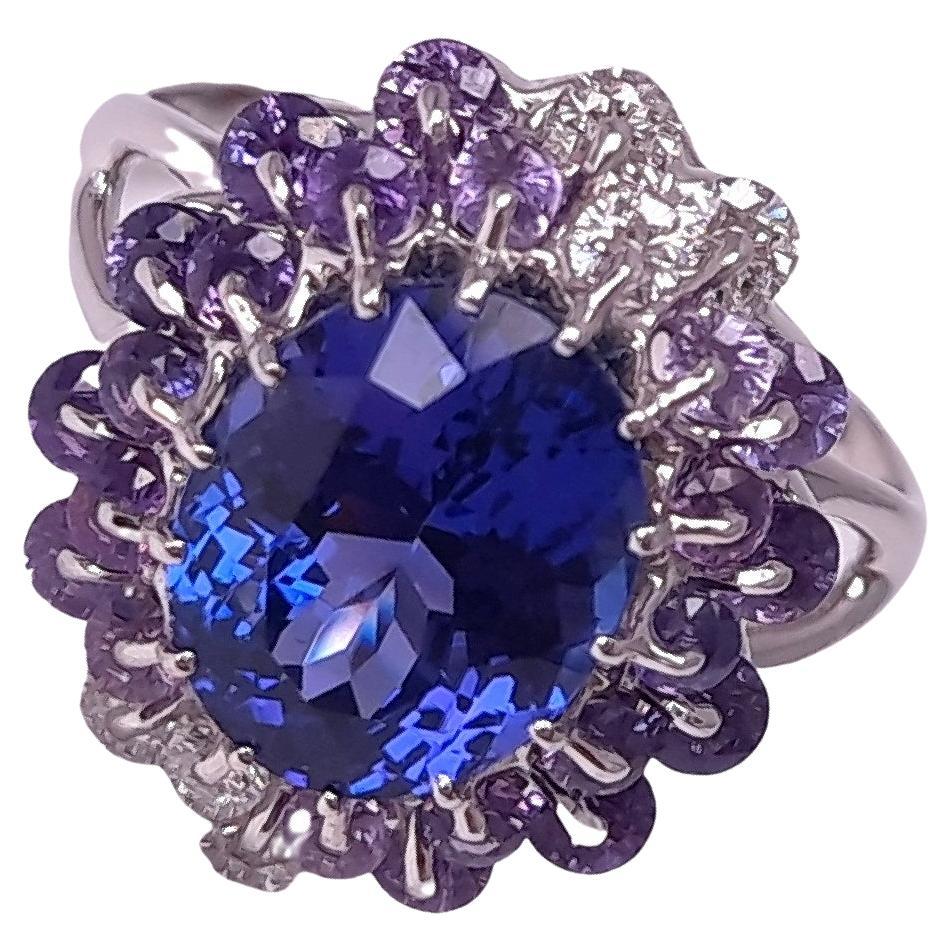 18 Karat White Gold Diamond Intensive Color Tanzanite Ring in Angel ...