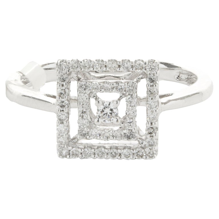18 Karat White Gold Three Layer Halo Diamond Ring For Sale at 1stDibs