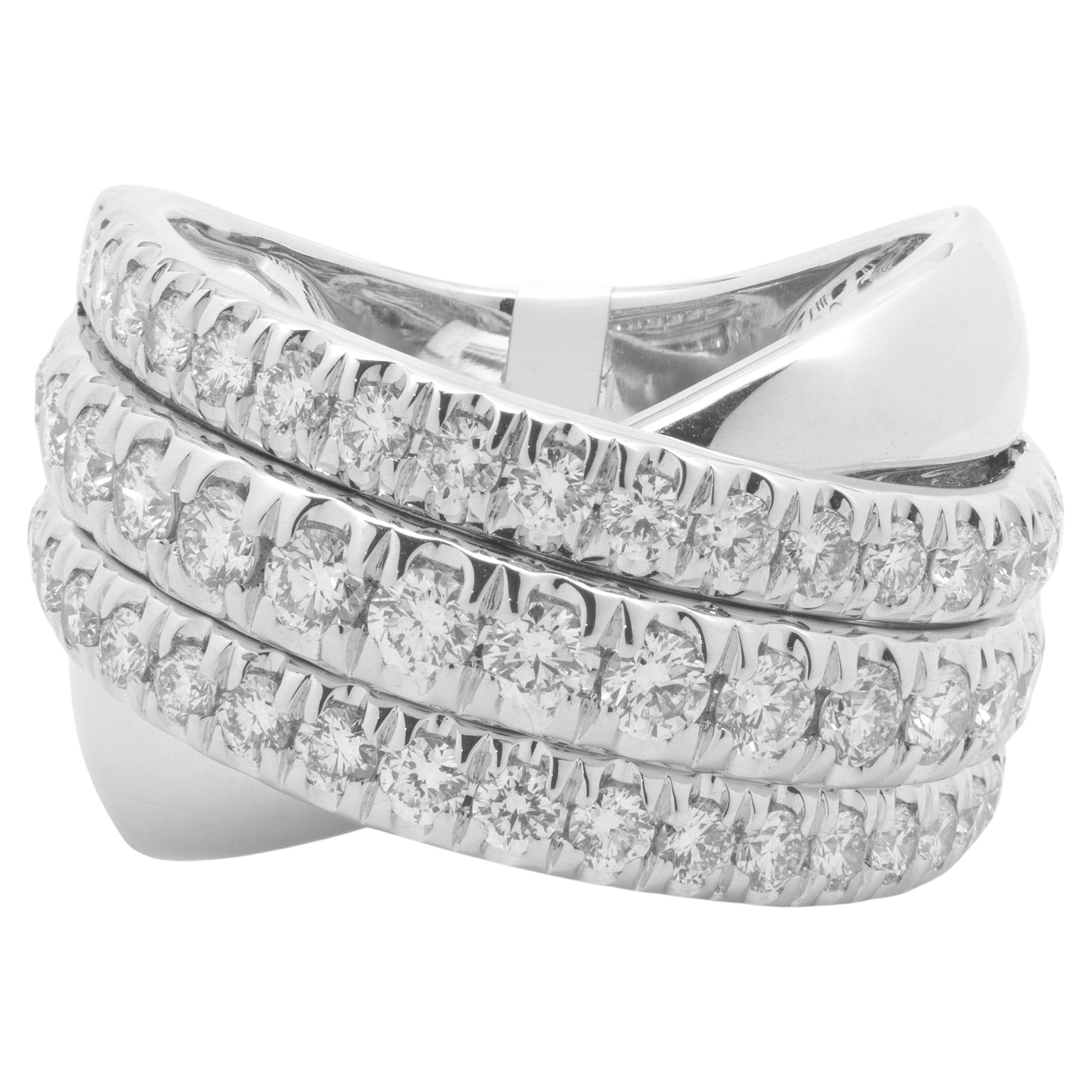 Retro Gold Diamond Three Row Cocktail Ring at 1stDibs