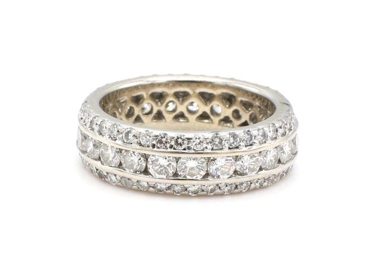 18 Karat White Gold Three Row Diamond Eternity Band Ring For Sale at 1stDibs