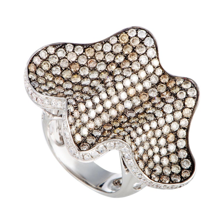 18 Karat White Gold White and Brown Diamond Wave Ring For Sale at 1stDibs