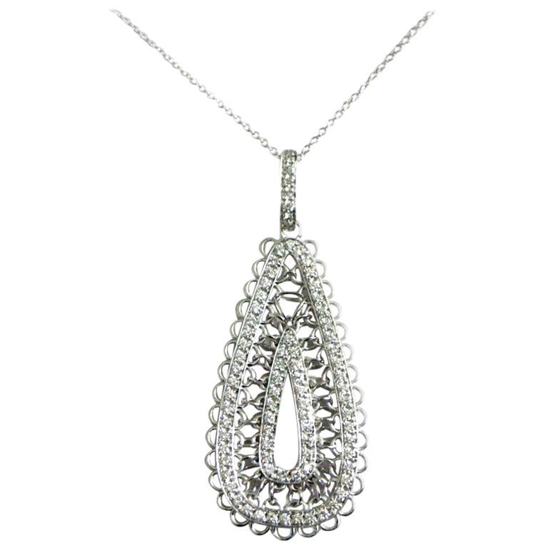 18 Karat White Gold Garavelli Pendant with Chain with Diamonds and Onyx ...