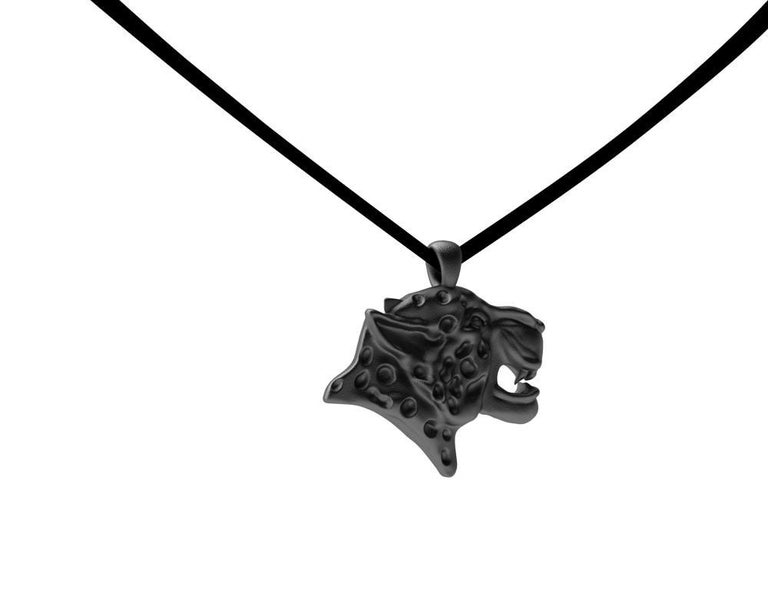 18 Karat White Gold with Black Rhodium Spotted Leopard on Flat Suede ...