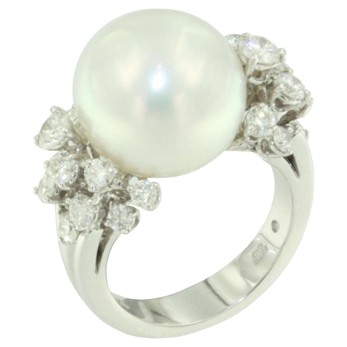 18 Karat White Gold with White Diamonds and White Pearl Ring at 1stDibs