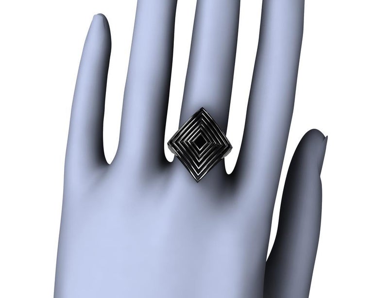 Customizable 18 Karat White Gold Womens Black Rhodium Rhombus Rows Ring ...