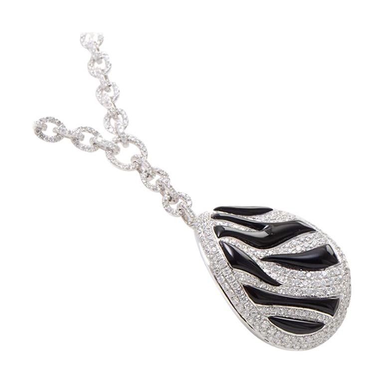 18 Karat White Gold Zebra Stripped Diamond Pave Oval Pendant 0514G1 at ...