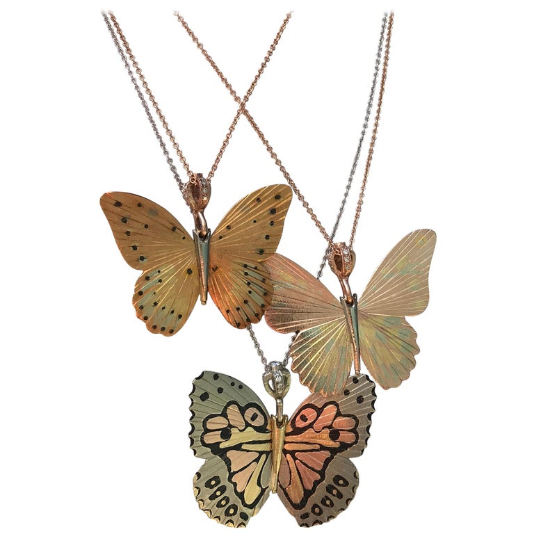 18 Karat White Kamehameha Hawaiian Butterfly Hinge Necklace For Sale at ...