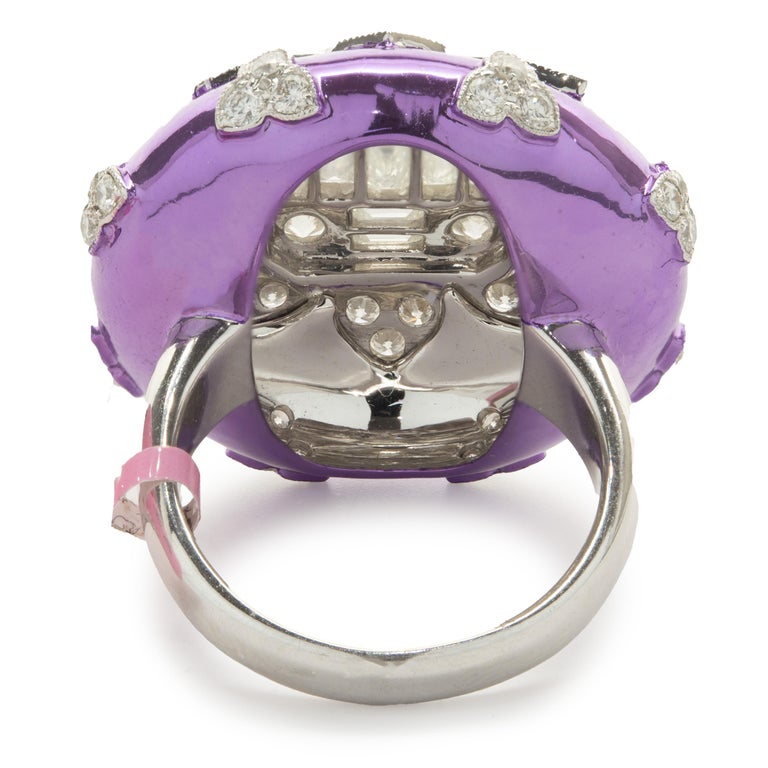 18 Karat White Gold and Purple Mosaic Set Diamond Dome Ring at 1stDibs