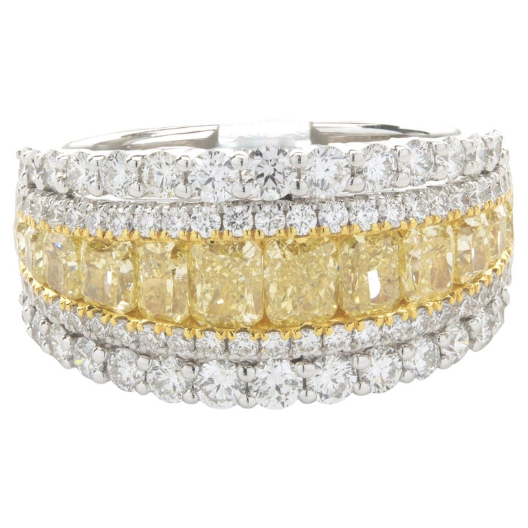 18 Karat White and Yellow Gold Five Row Fancy Yellow and White Diamond ...