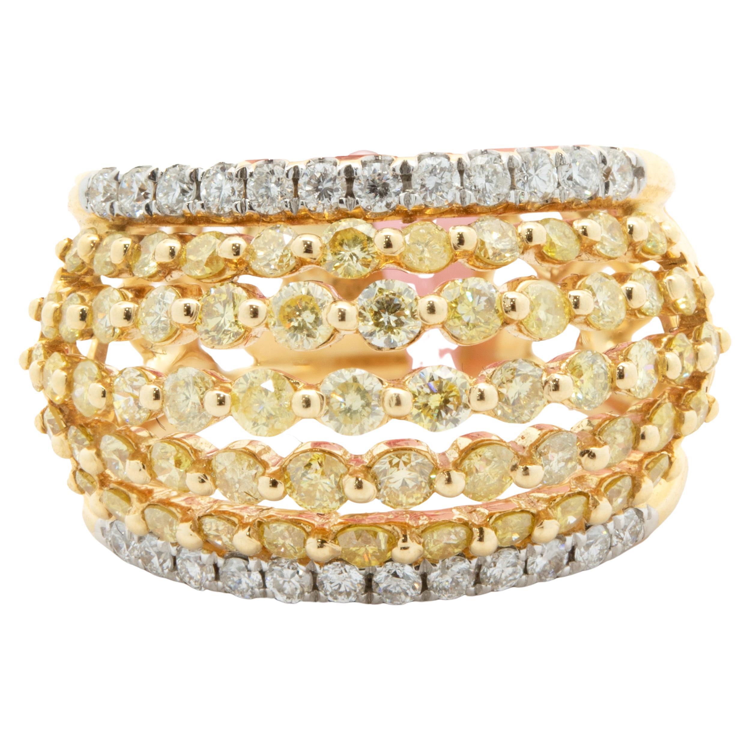 18 Karat White and Yellow Gold Seven Row Diamond Dome Ring For Sale at ...