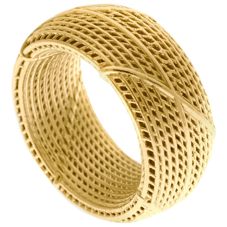 18 Karat Wide Unisex Textured Unique Contemporary Statement Wedding ...