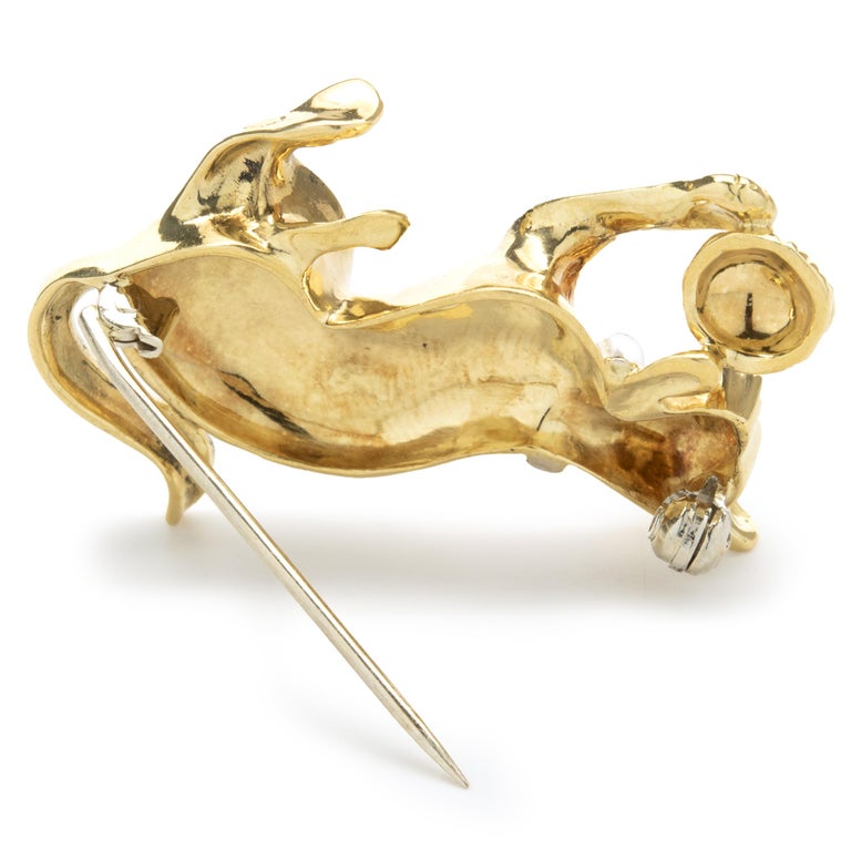 18 Karat Yellow and White Gold Cat Pin For Sale at 1stDibs