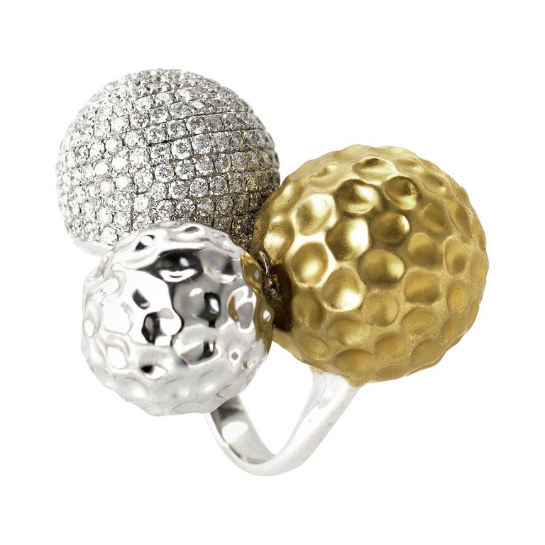 18 Karat Yellow and White Gold Diamond Sphere Ring at 1stDibs