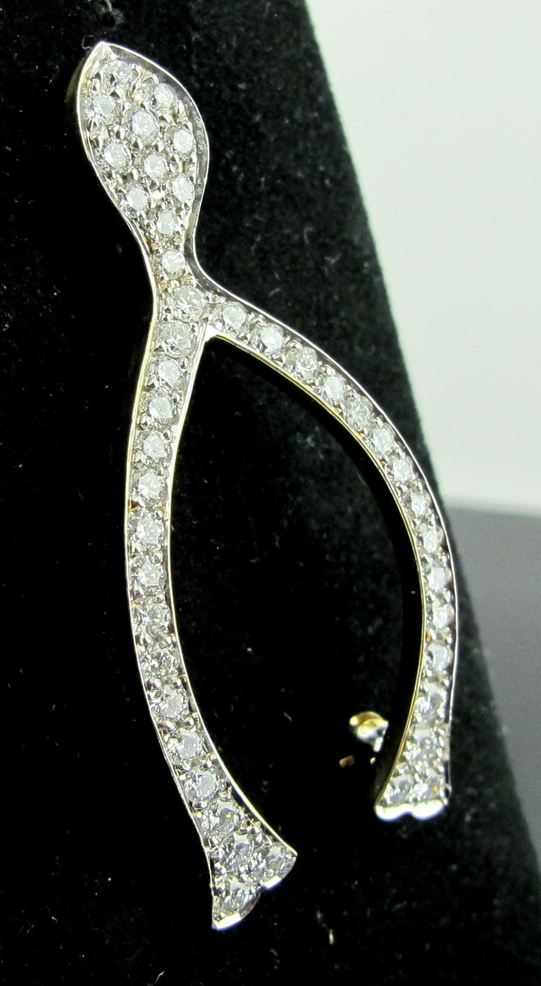 18 Karat Yellow and White Gold Diamond Wishbone Pin at 1stDibs