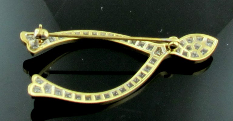 18 Karat Yellow and White Gold Diamond Wishbone Pin at 1stDibs
