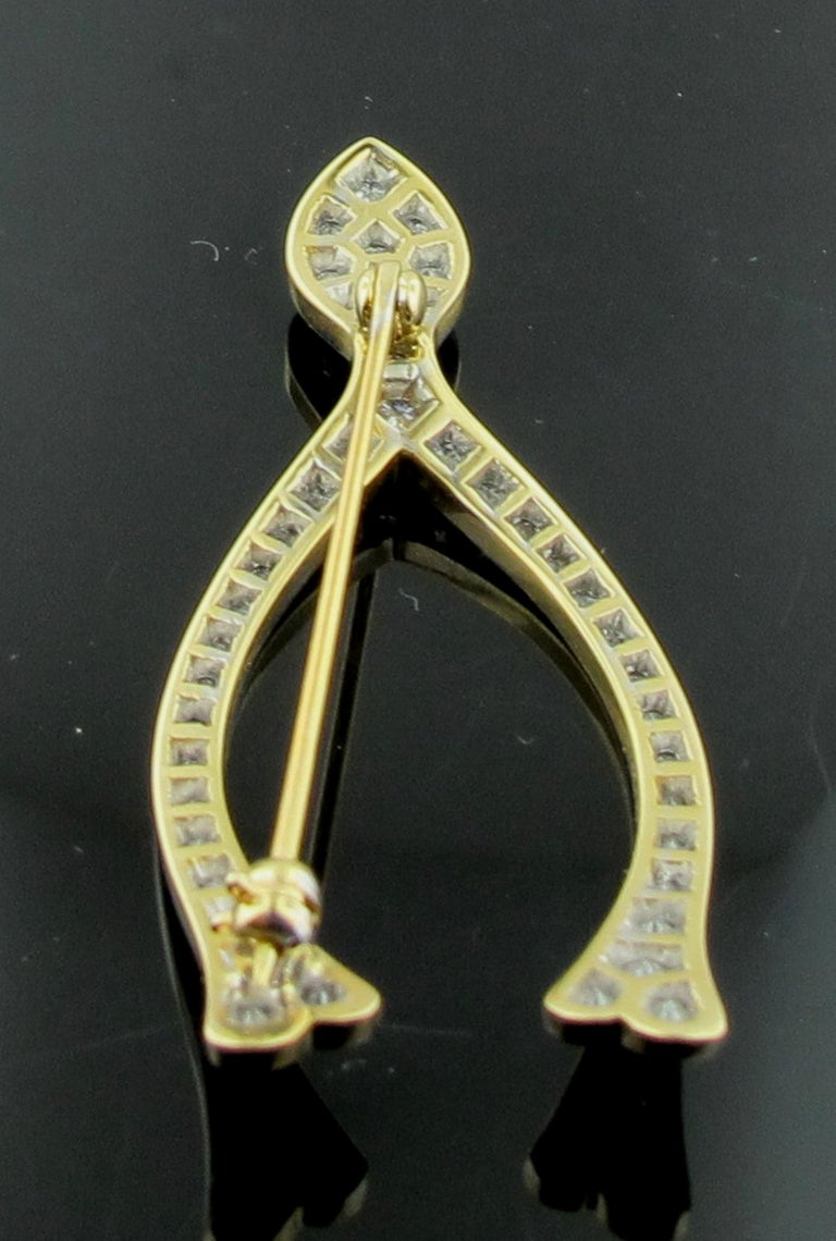 18 Karat Yellow and White Gold Diamond Wishbone Pin at 1stDibs