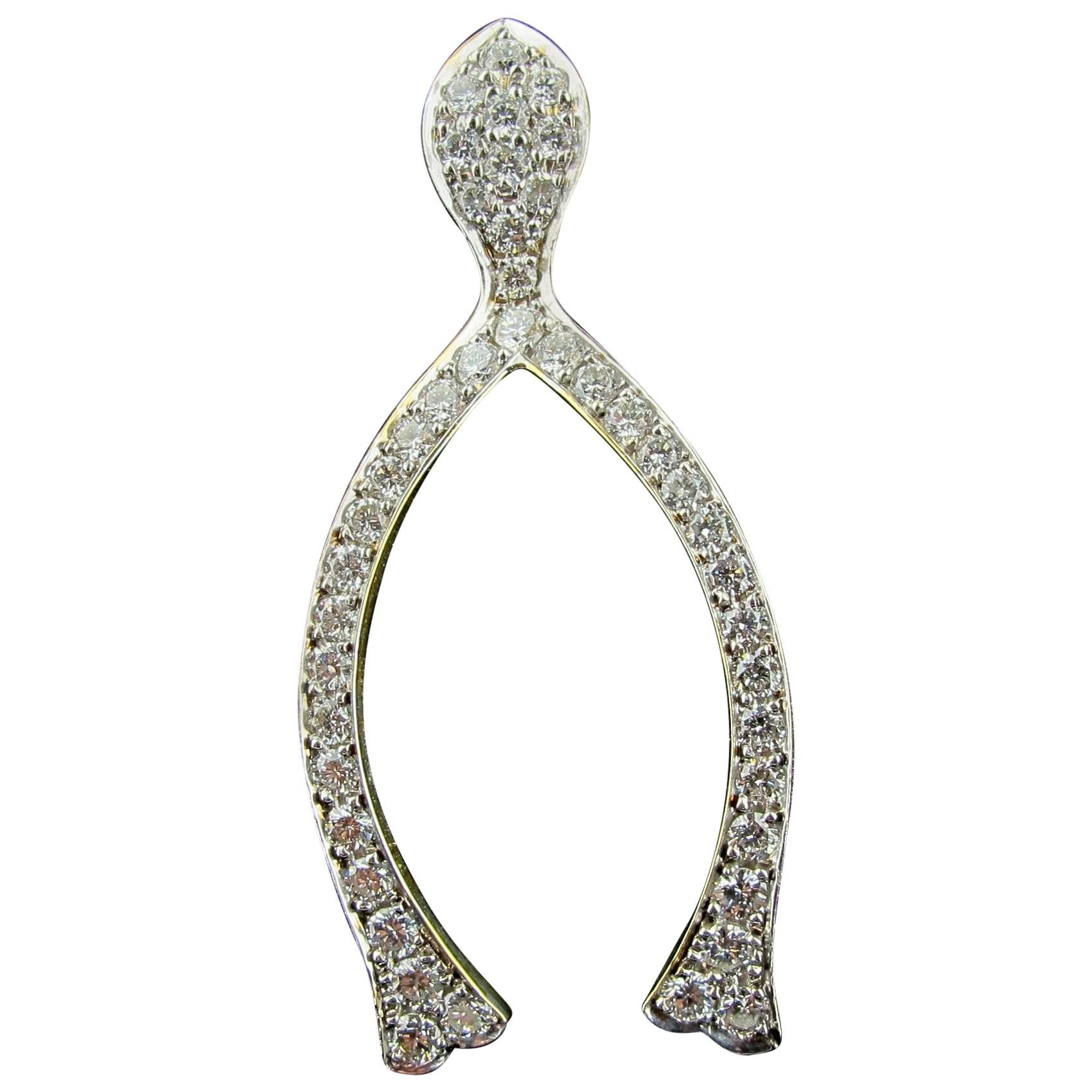 18 Karat Yellow and White Gold Diamond Wishbone Pin at 1stDibs