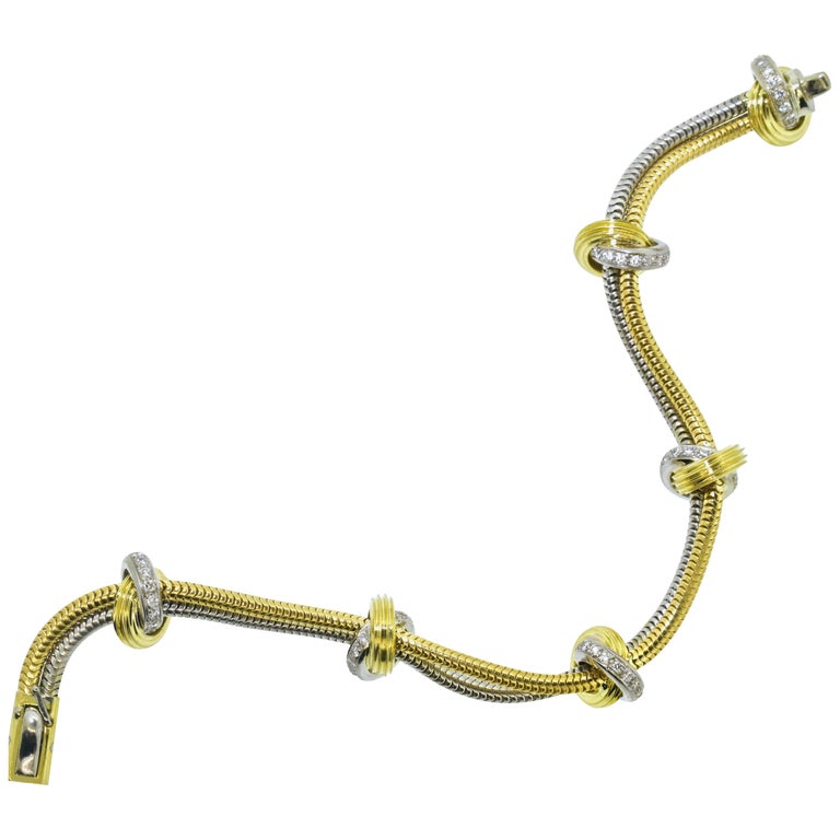 18 Karat Yellow and White Gold Love Knot Bracelet with Diamonds For ...