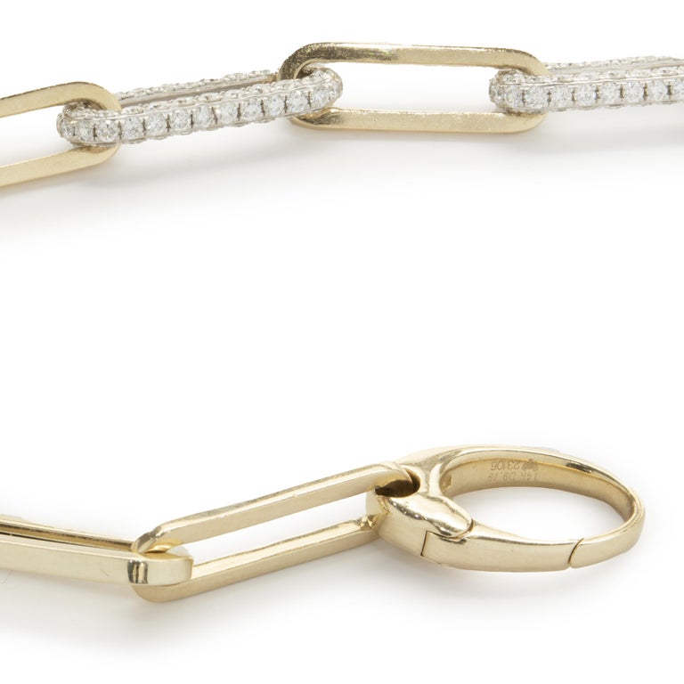 18 Karat Yellow and White Gold Pave Diamond Station Paperclip Link ...