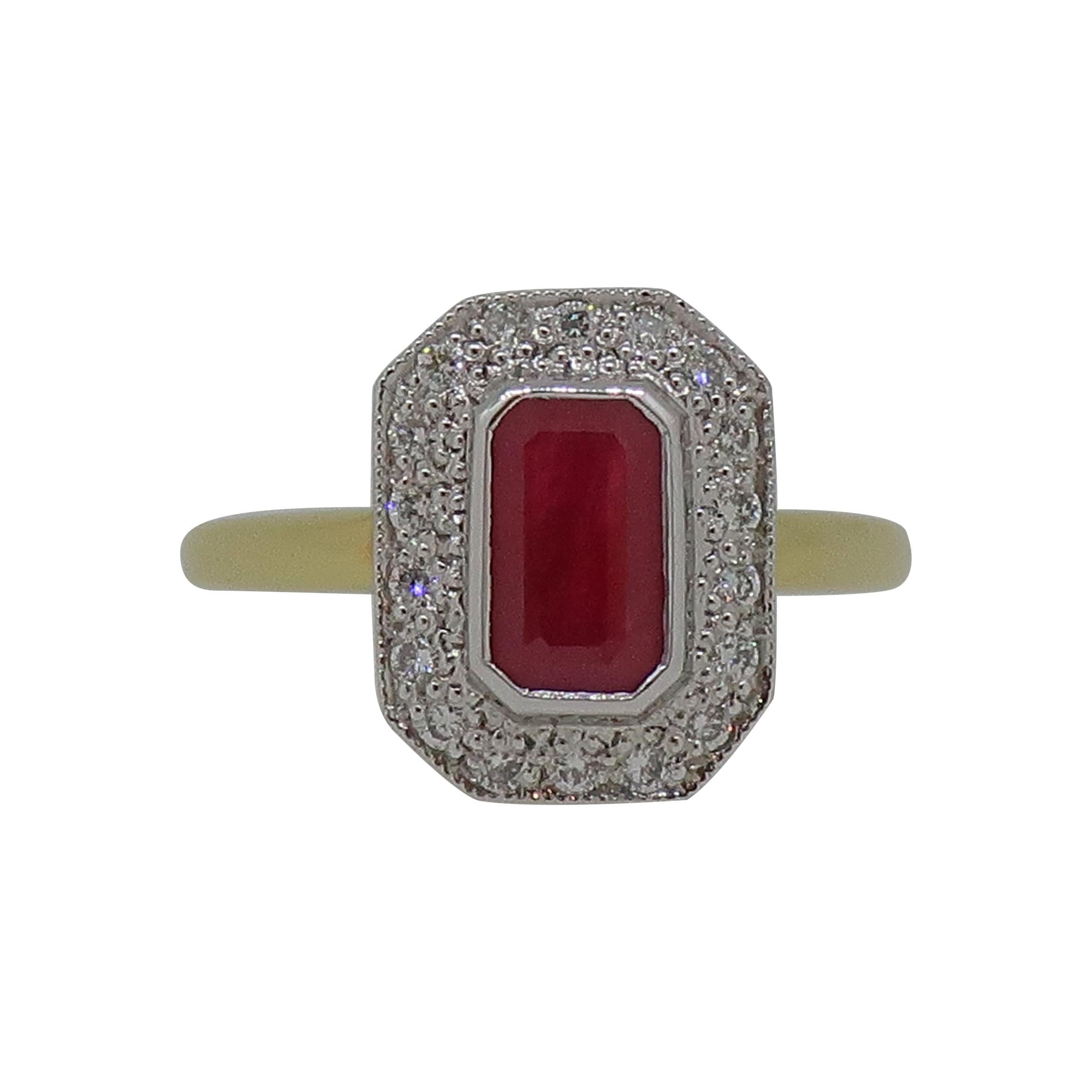 3.61 Carat Ruby Diamond Art Deco Style Yellow Gold Ring For Sale at 1stDibs