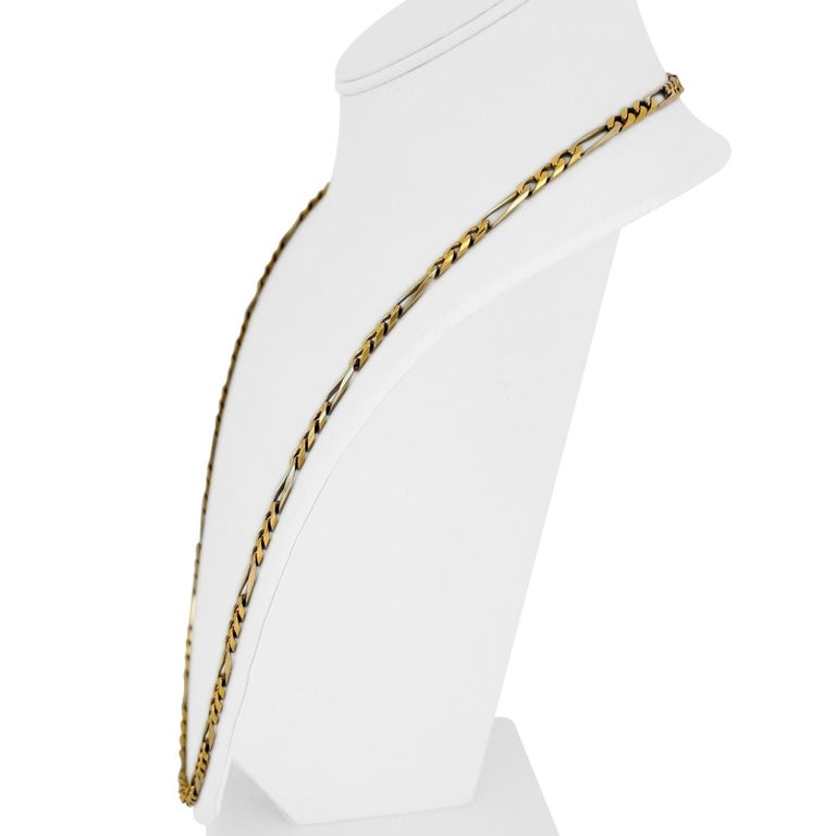 18 Karat Yellow and White Gold Solid Figaro Link Chain Necklace, Italy ...