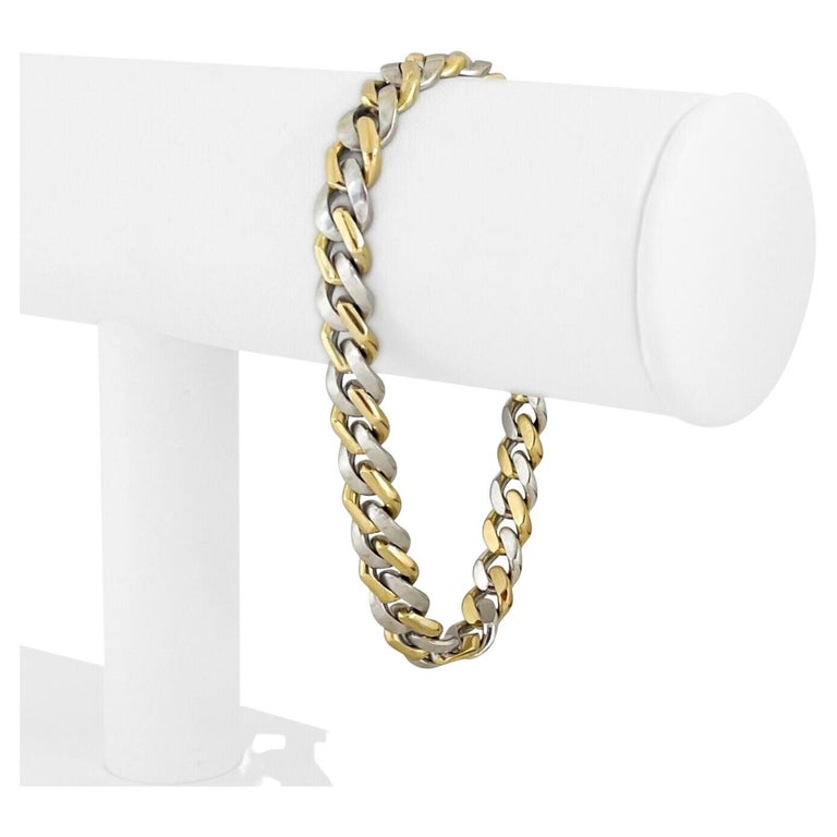 18 Karat Yellow and White Gold Solid Two Tone Curb Link Bracelet Italy ...