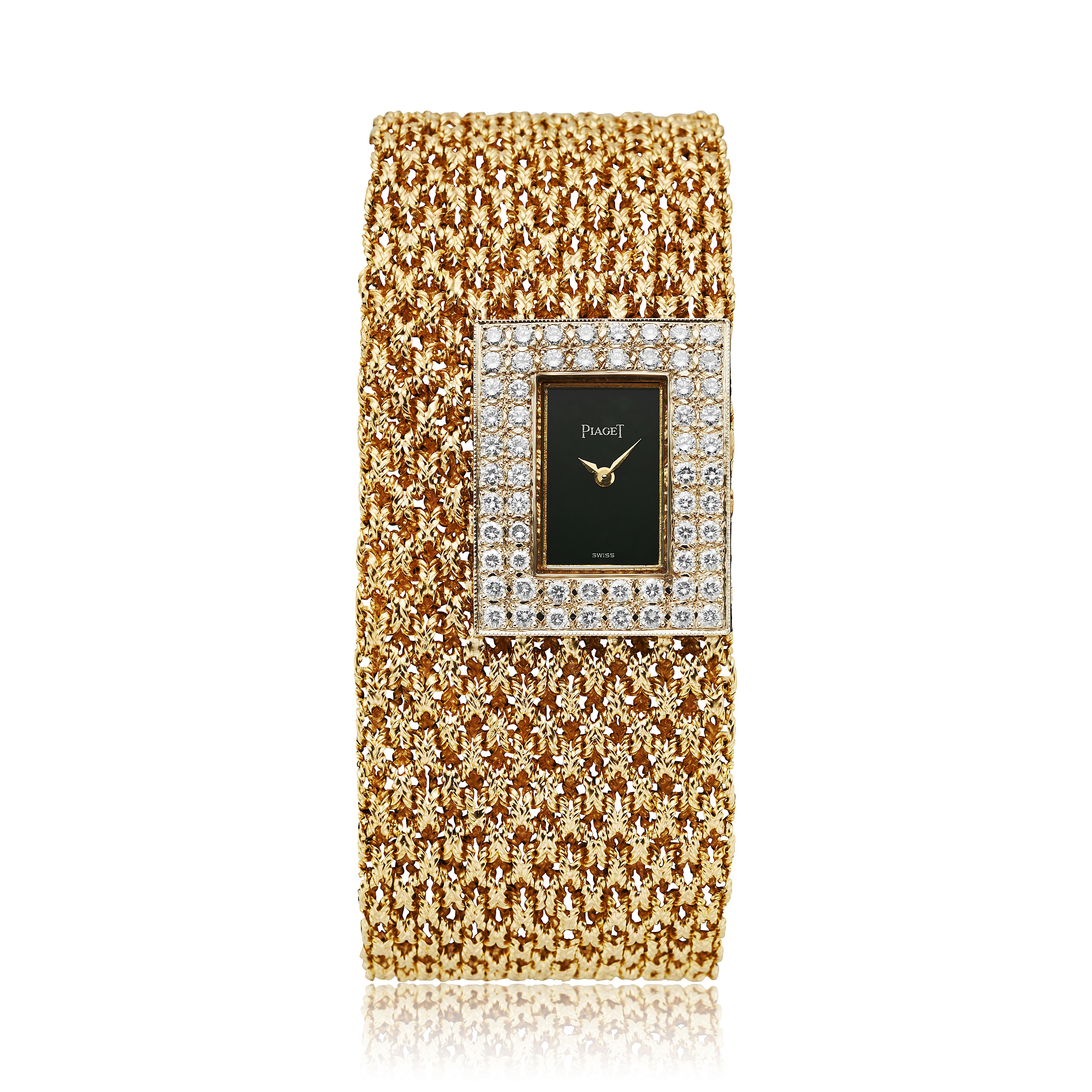 18 Karat Yellow Gold 1970s Piaget Diamond Bracelet Watch #177285 at 1stDibs