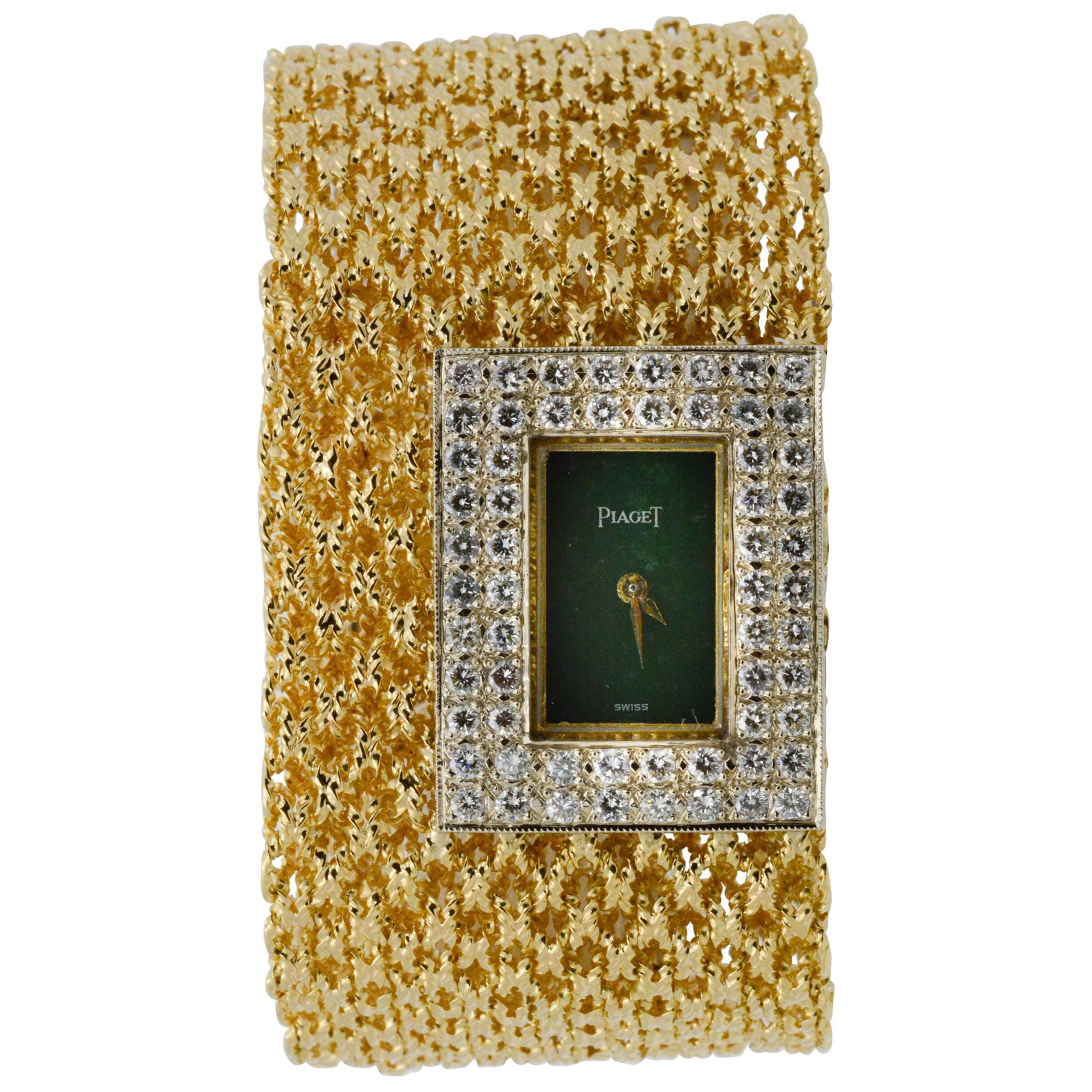 18 Karat Yellow Gold 1970s Piaget Diamond Bracelet Watch #177285 at 1stDibs
