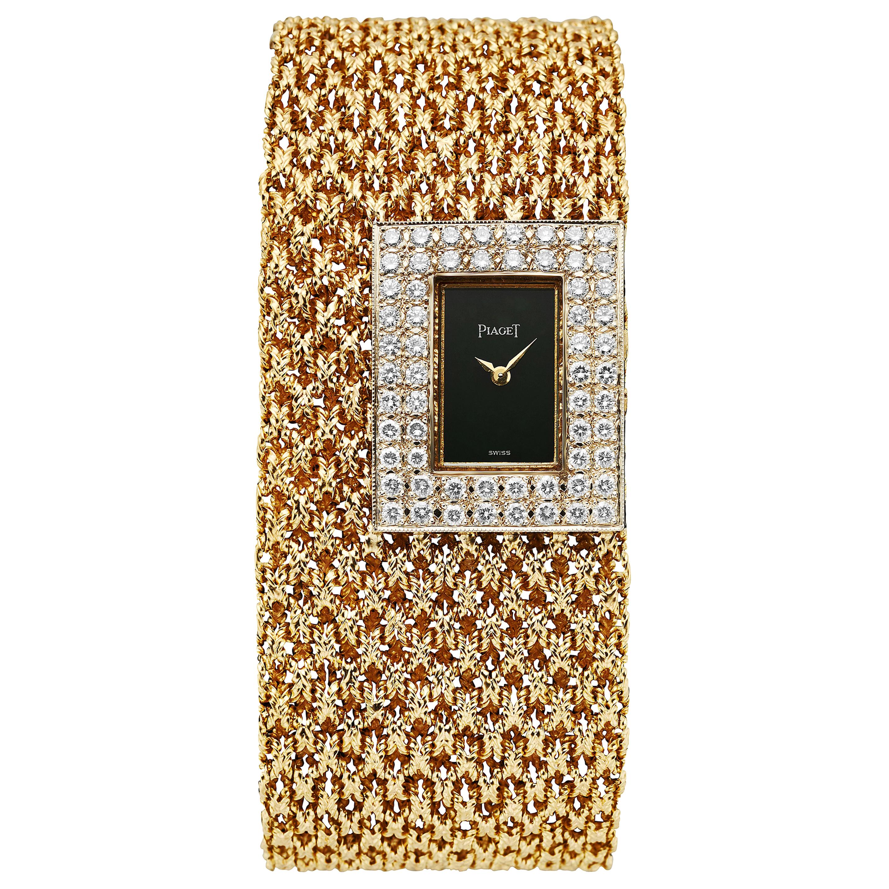 18 Karat Yellow Gold 1970s Piaget Diamond Bracelet Watch #177285 at 1stDibs