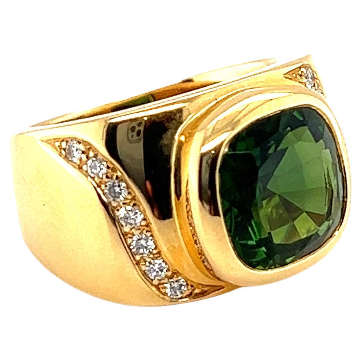 Yellow Gold 18 Karat Ginkgo Leaves Green Cabochon Tourmaline Diamonds ...