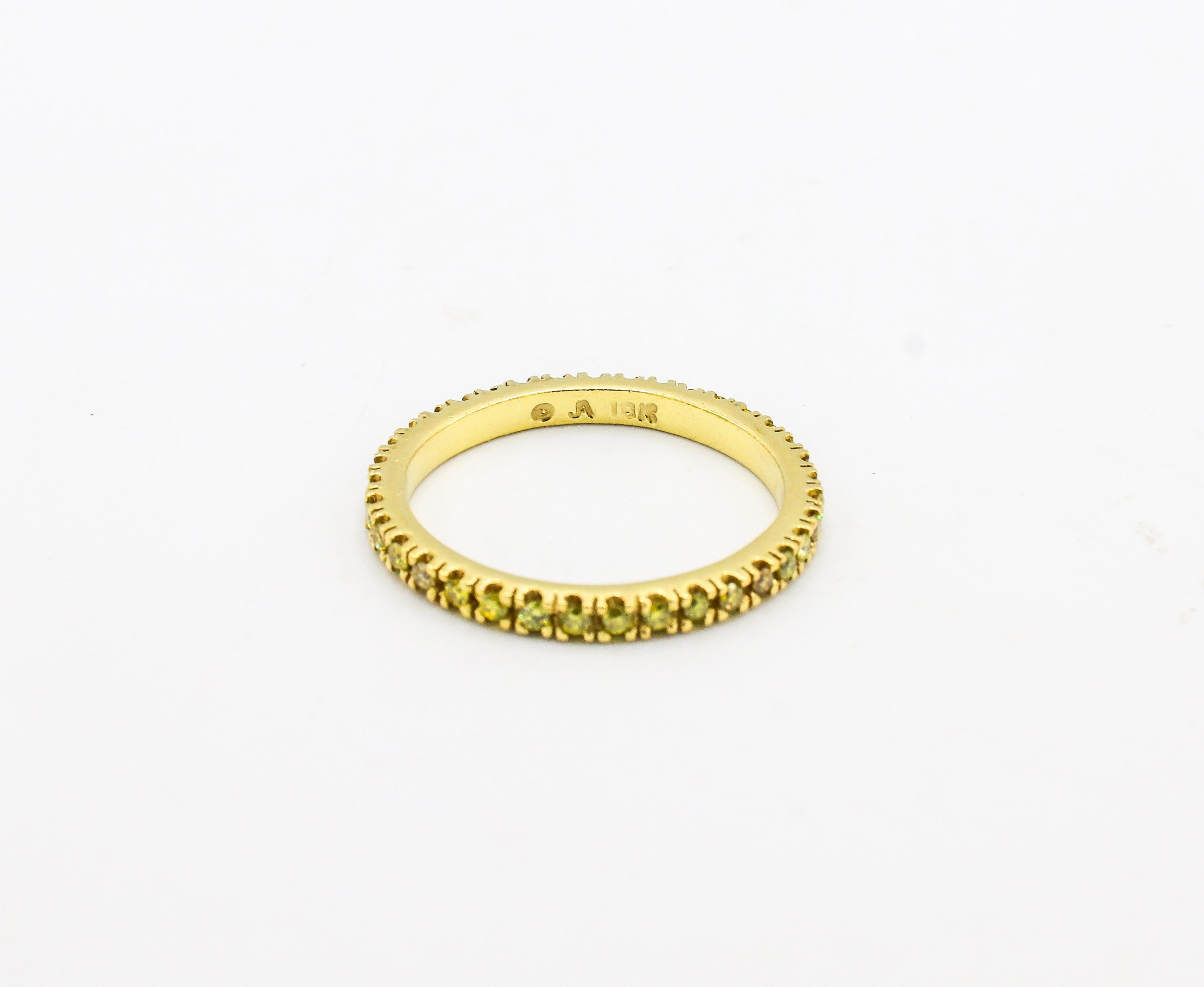 18 Karat Yellow Gold 40 Carat Yellow Diamond Eternity Band Ring At