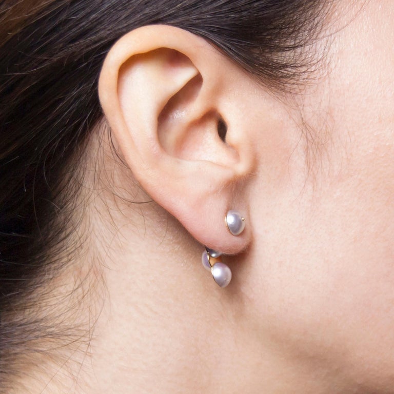 18 Karat Yellow Gold Akoya Pearl Reversible Stud Earrings For Sale at ...
