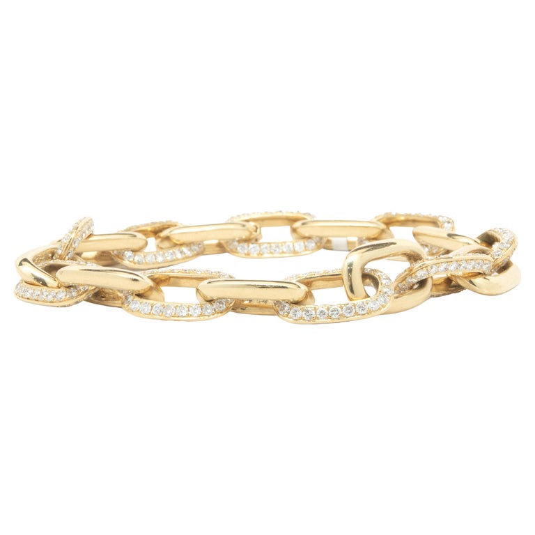 18 Karat Yellow Gold Alternating Diamond Paperclip Link Bracelet For Sale at 1stDibs