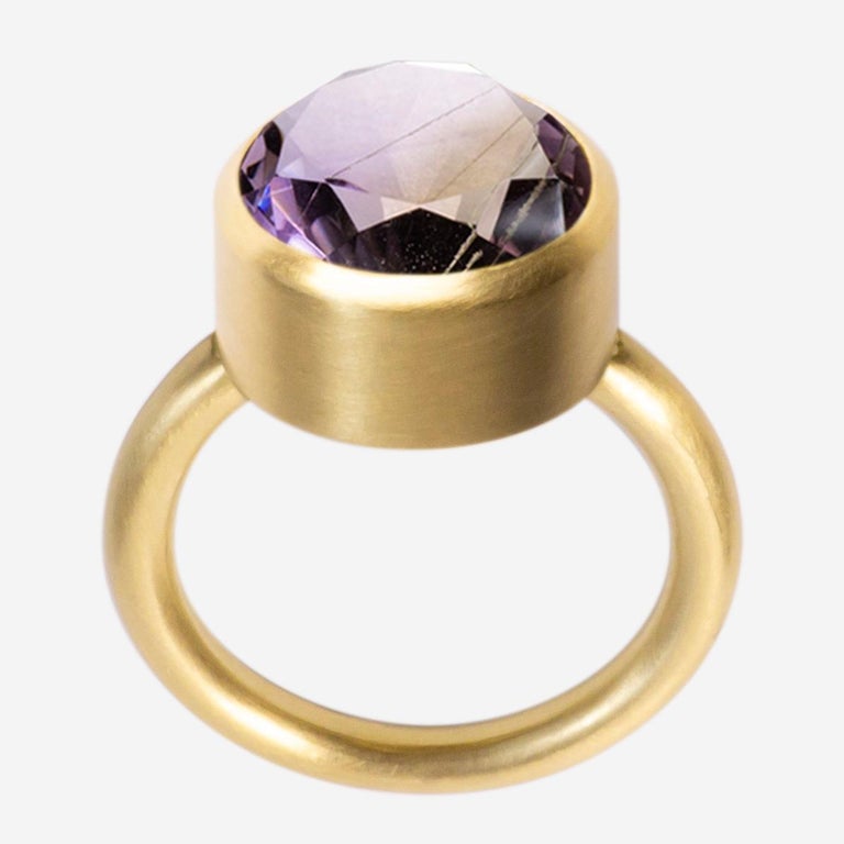 18 Karat Yellow Gold Amethyst and Smoky Quartz Two-Stone Modern ...