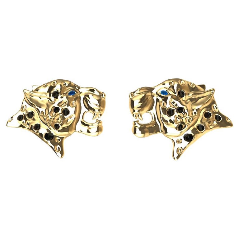 18 Karat Yellow Gold and Black Diamonds Leopard Stud Earrings For Sale ...