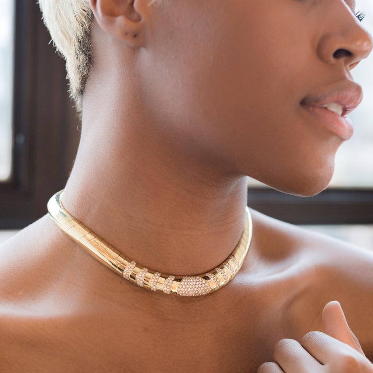 18 Karat Yellow Gold and Diamond Collar Vintage Estate Necklace For ...