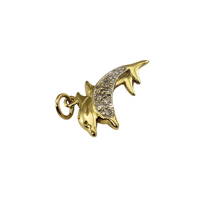 18 Karat Yellow Gold and Diamond Dolphin Charm For Sale at 1stDibs