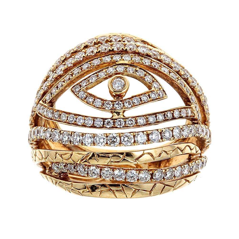 Evil Eye Diamond Cocktail Ring 18k Yellow Gold Ring at 1stDibs