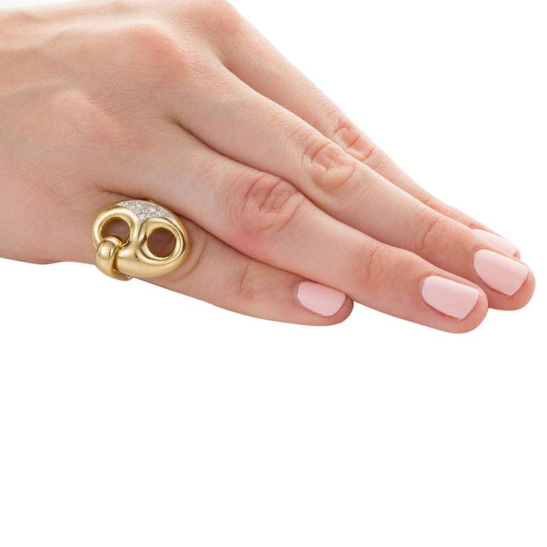 18 Karat Yellow Gold and Diamond Mariner Link Style Ring For Sale at ...