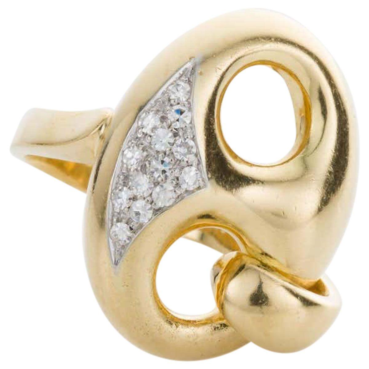 18 Karat Yellow Gold and Diamond Mariner Link Style Ring For Sale at ...