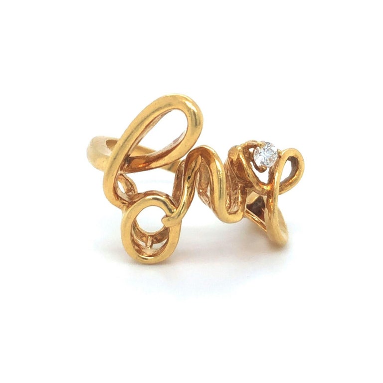 18 Karat Yellow Gold and Diamond Vintage Script Love Ring For Sale at ...